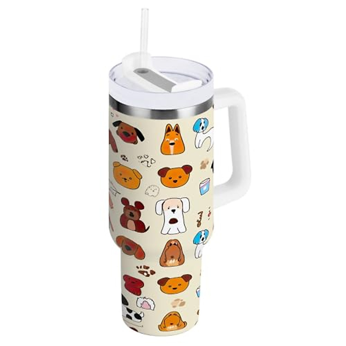 RPLIFE Cartoonish Dog Breeds Beige Stainless Steel Cup, Insulated Coffee Cups with Lids, Coffee Tumbler for Women