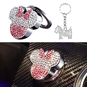 Pangpai Car Cute Push to Start Button Cover Accessories, Bling Crystal Car Engine Start Stop Button Cover, Pink Car Decoration Interior Sticker for Women Girl