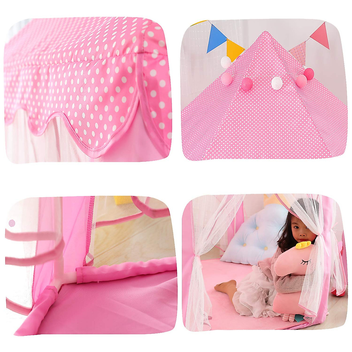 Senodeer Princess Castle Play Tent for Girls with Large Star Lights, Kids Toys Playhouse Gift Idea for Little Girls Indoor and Outdoor Games, Pink