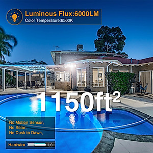 Onforu 2 Pack 60W Flood Lights Outdoor, 6000LM LED Flood Light Outdoor Switch Controlled, IP65 Waterproof Outdoor Flood Light Fixture with 3 Adjustable Heads, 6500K Security Light for Eave Garden Yard