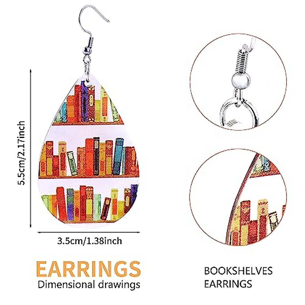 Ouligay Book Earrings Bookshelf Dangle Earrings for Book Lovers Gifts Teacher Earrings Acrylic Bookcase Earrings with Books Shelves Handmade Library Earrings for Teacher Appreciation Gifts