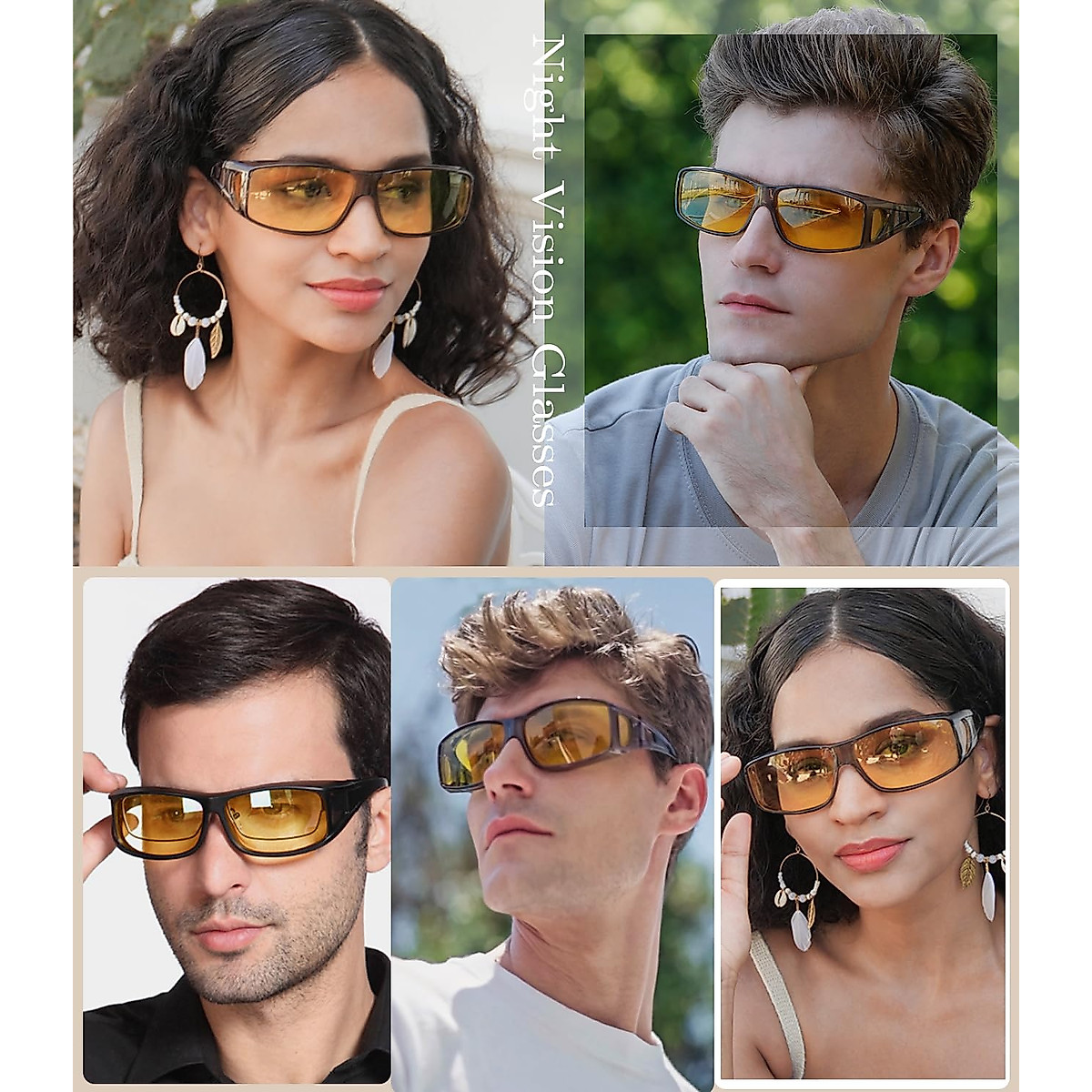 BOJOD Night Driving Glasses for Women Men Fits Over Anti Glare Polarized Night Vision Glasses for Nighttime Yellow Glasses