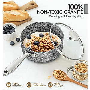 MICHELANGELO Saucepan with Lid 3 Quart, Ultra Nonstick Sauce Pan with Non toxic Stone-Derived Coating, Sauce Pot with Lid, Stone Saucepan with Lid, 3 Quart Sauce Pan