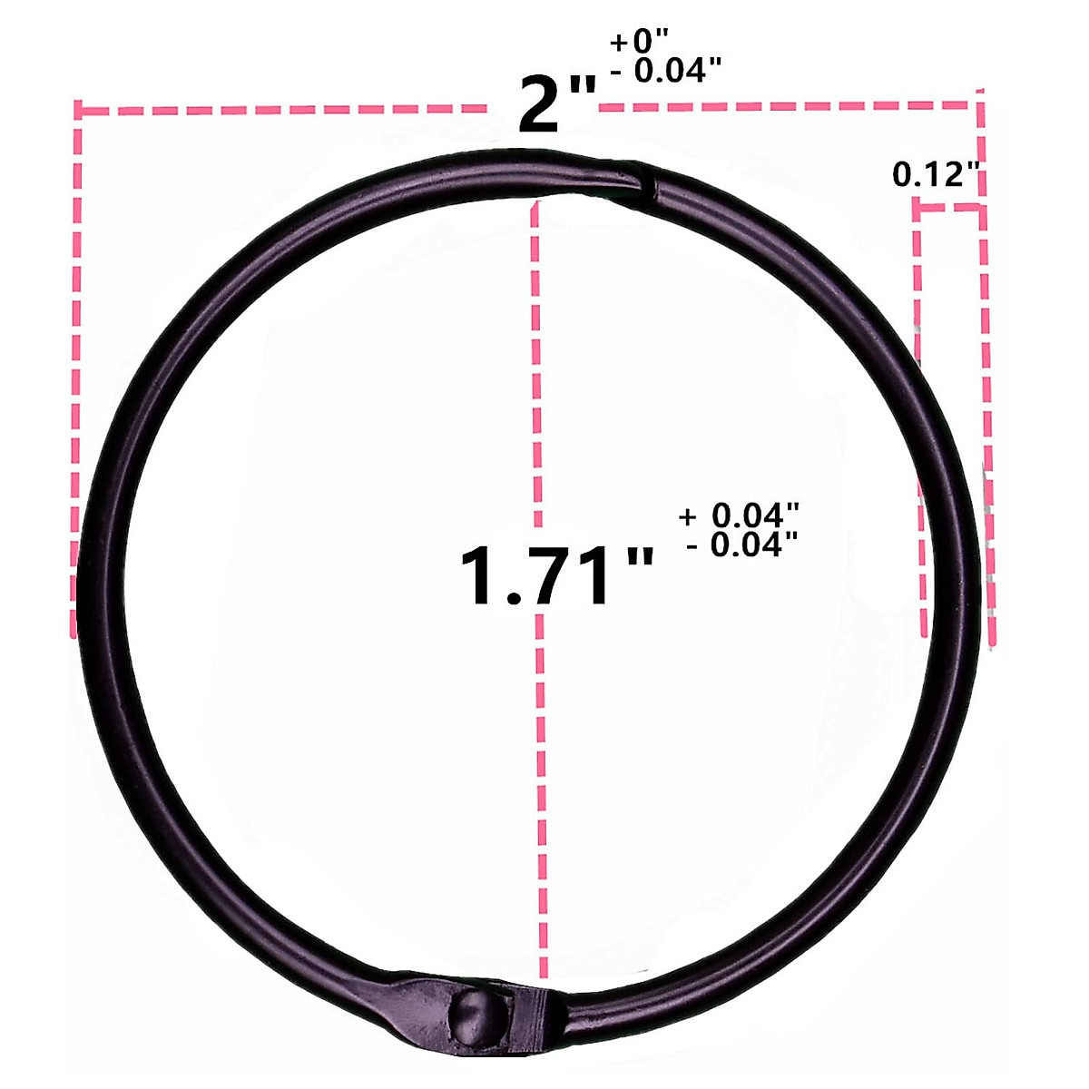 Black Shower Curtain Rings 2 Inch (12 Pack) Metal Round Ring Rustproof for Bathroom Rod
