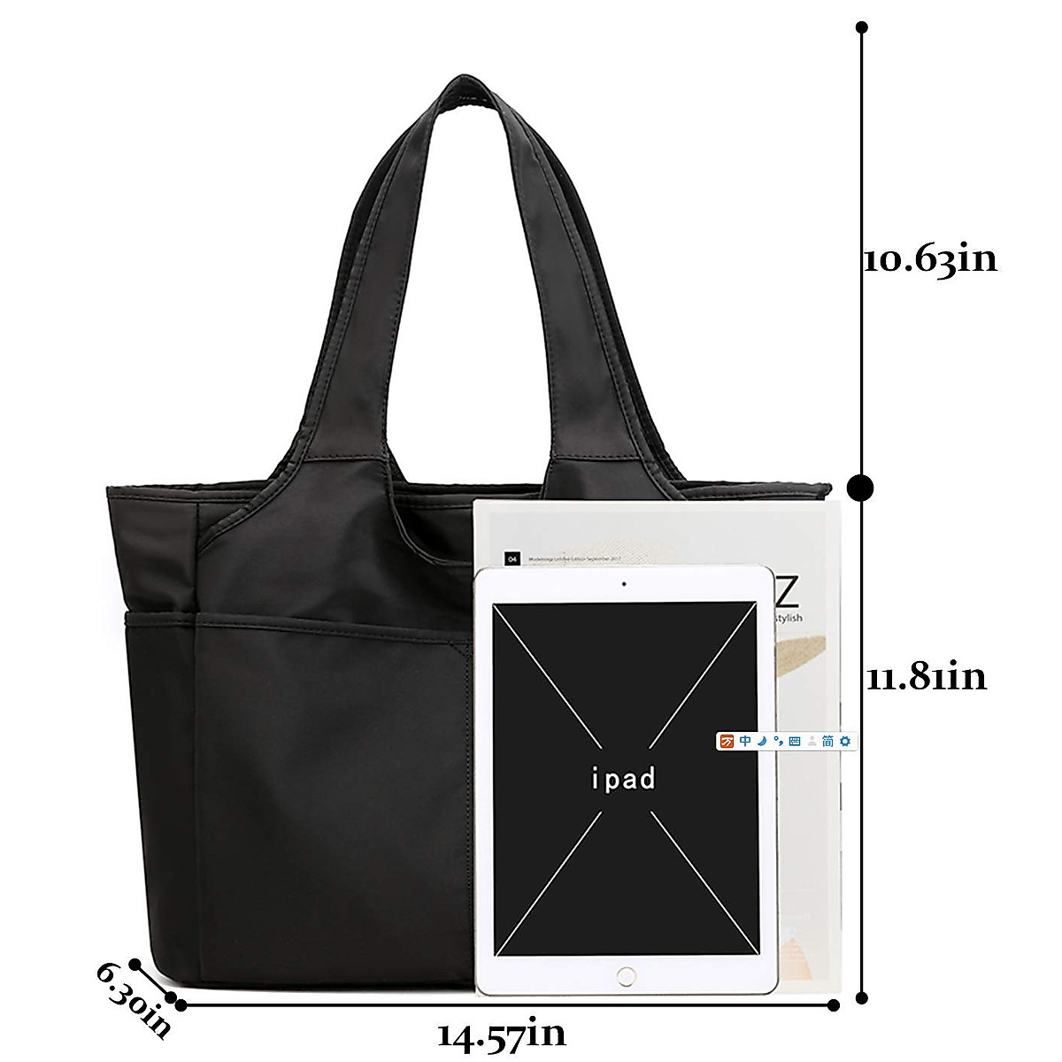 Wxnow Women Stylish Tote Bag Large Waterproof Travel Shoulder Handbag Beach Work Travel Gym Shopping Black