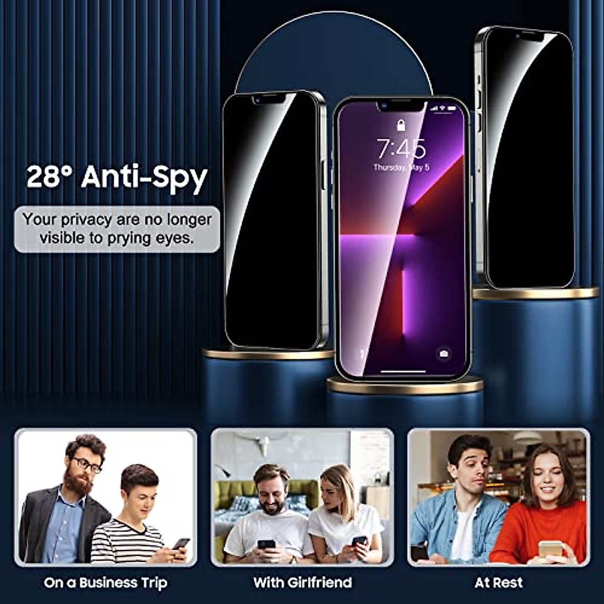 UniqueMe Compatible with iPhone 13 Pro Max Privacy Screen Protector, Tempered Glass and Camera lens Protector, Anti Spy [Easy Installation Frame] Bubble Free Case Friendly 2+2 Pack