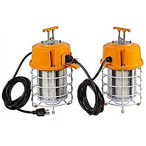 LB74101 100W LED Temporary Work Light 5000K 12500Lm Outdoor Corded Portable Lights with Stainless Steel Guard & Hook for Mine Wharf Job Site Lighting,IP65 Dust Waterproof,Plug-n-Play