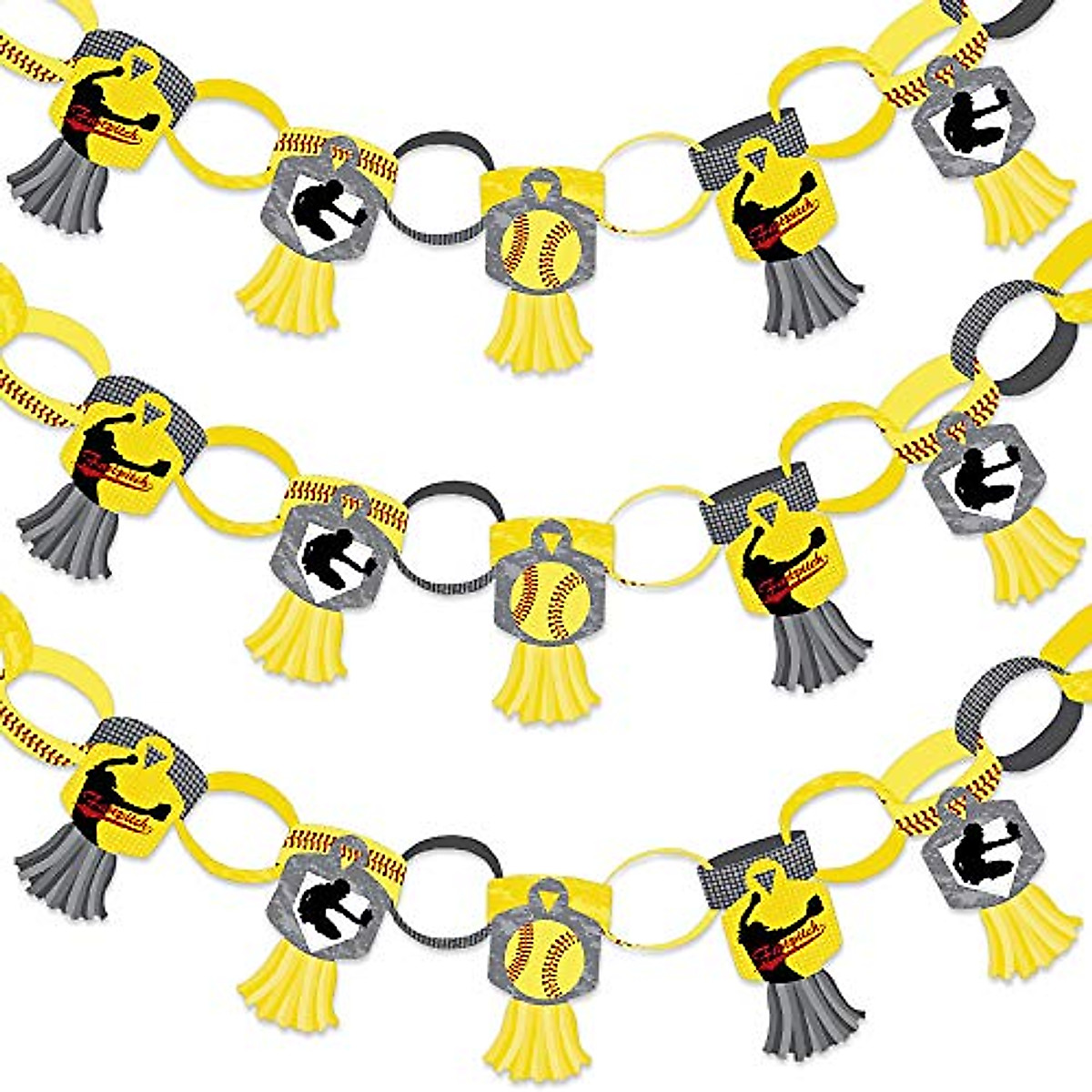 Big Dot of Happiness Grand Slam - Fastpitch Softball - 90 Chain Links and 30 Paper Tassels Decoration Kit - Birthday Party or Baby Shower Paper Chains Garland - 21 feet