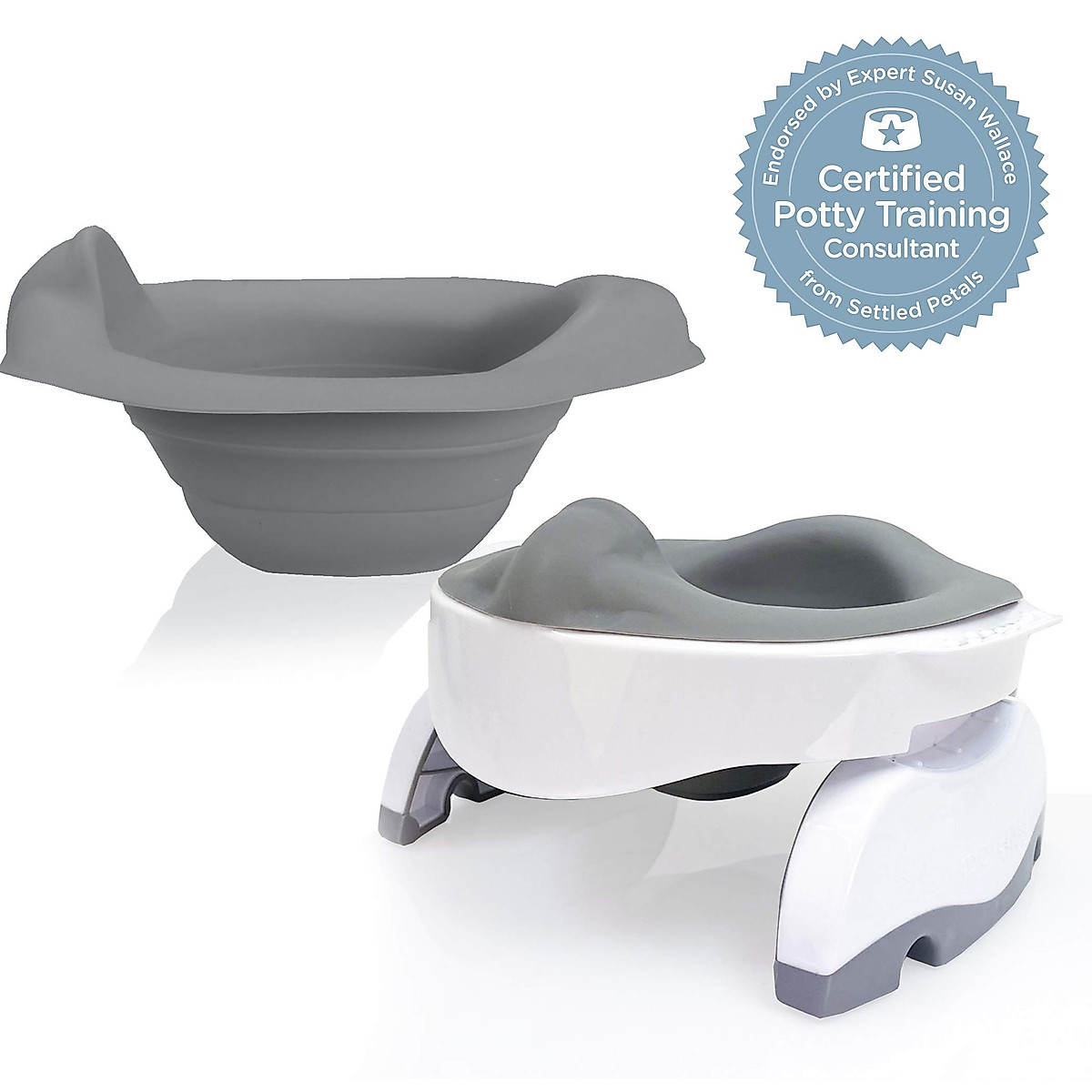 Potette Plus Premium Potty Value Pack: Kalencom 2in1 Potette Plus Premium Portable Potty and Premium Reusable Collapsible Liner for Home Use (White/Gray)