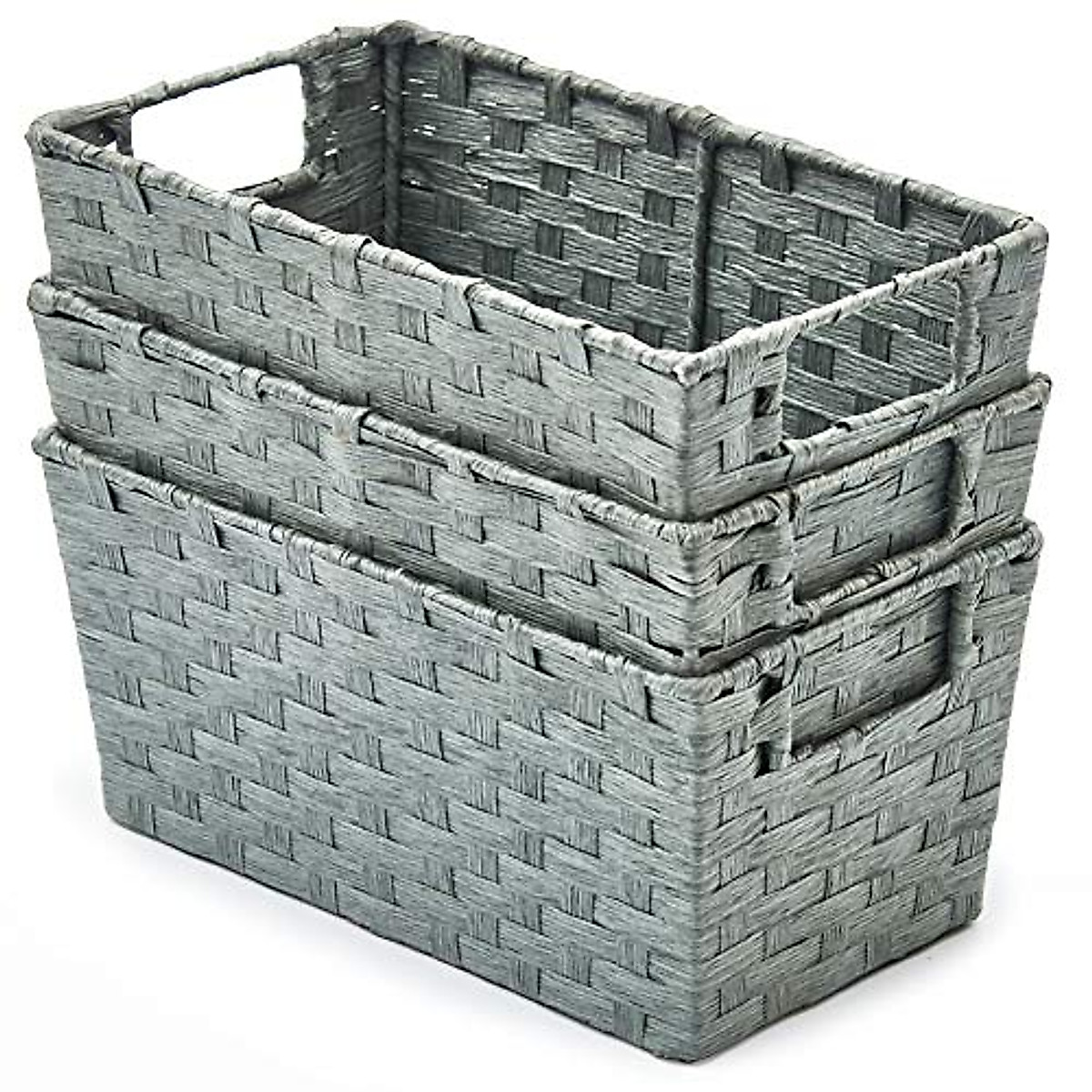 EZOWare 3pcs Weaving Storage Baskets, Multipurpose Wicker Organizer Bins Boxes with Handles for Shelf, Bathroom, Pantry, Accessories - Paper Rope Gray