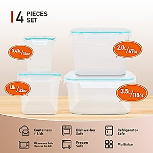 LIHOOOOM Food Storage Containers with lids, 8-Piece BPA-Free Meal Prep Rectangle Containers Plastic Leak-Proof Containers for Cereal, Flour and Sugar 3.5L, Green