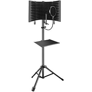 Professional Studio Recording Microphone Isolation Shield, Pop Filter,High density absorbent foam is used to filter vocal. Suitable for Blue Yeti and other condenser microphones (AO-504 With Stand)