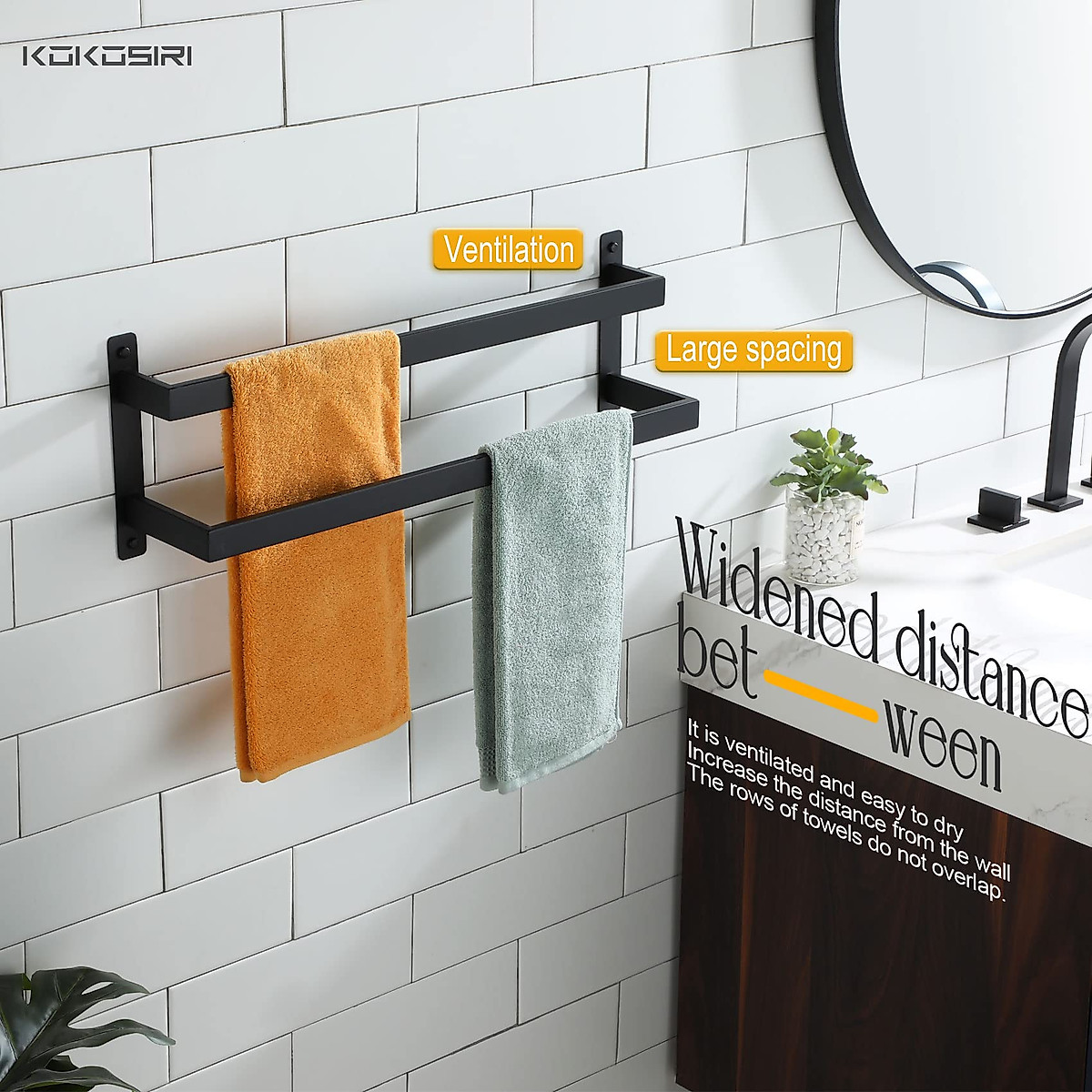 KOKOSIRI Towel Bars Black Bath Towel Holders 24-Inch Bathroom 2-Tiers Ladder Towel Rails Wall Mounted Towels Shelves Rack Stainless Steel, B5008BK-L24