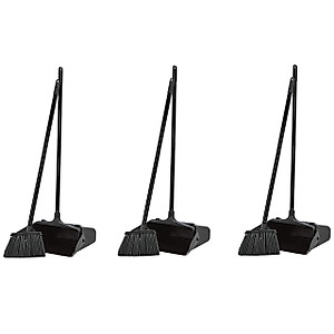 AmazonCommercial Sectional Handle Upright Lobby Dust Pan & Broom Set - 3-Pack