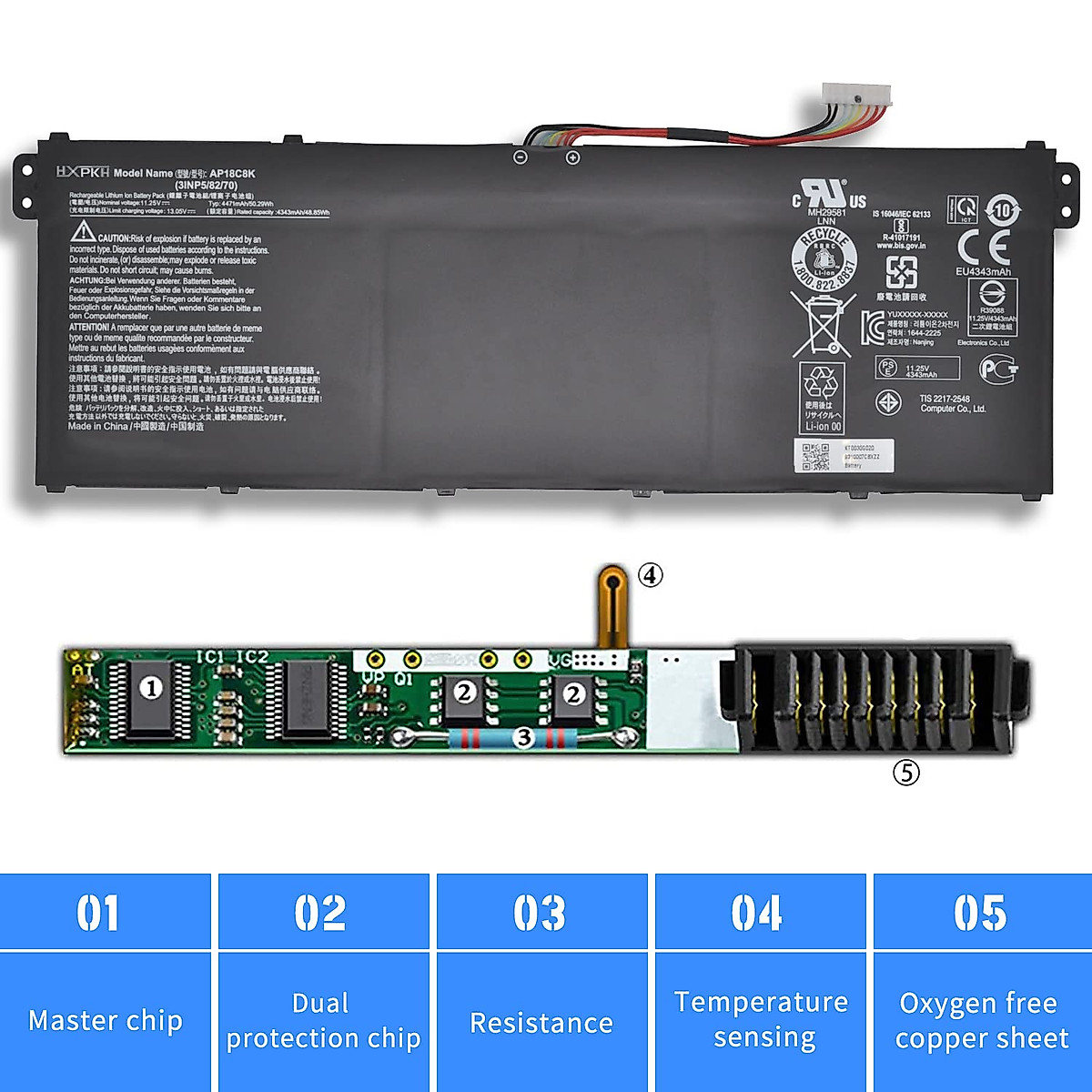 HXPKH AP18C8K Laptop Battery for Acer Aspire A317 3 SF314-54N 5 A514-52 A515 7 A715-42G Chromebook 314 C933 Swift 3 SF314-42 SF314-57 SF314-58 SF314-59 SP314-21N TravelMate P2 TMP215-52 Series