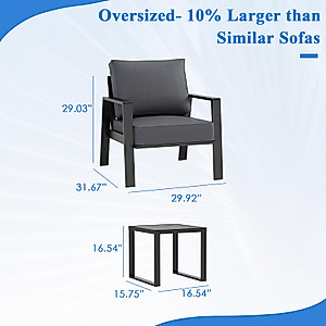 YOEEMZ 3 Pieces Aluminum Outdoor Furniture Set, Oversized Patio Couch, All Weather Metal Sofa with Side Table, Grey