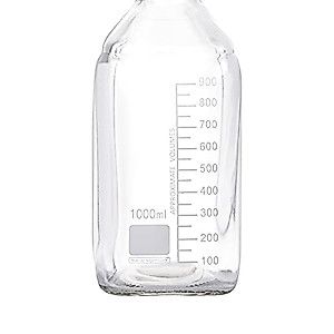 Pastein 4 Pack 1000 mL Graduated Square Reagent Media/Storage Glass Bottle With GL45 Orange Polypropylene Screw Cap
