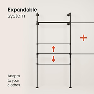 pamo Industrial pipe clothing rack metal black - Wall mounted clothes racks for hanging clothes - Modern walk in closet - KIM I DOUBLE black