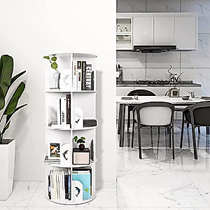 KMAXX Shoiberw Rotating Bookshelf，360 Display 4 Tier Floor Standing Bookcase Storage Rack, Wood Narrow Book Shelf Organizer for Bedroom, Living Room, White (1, Large)