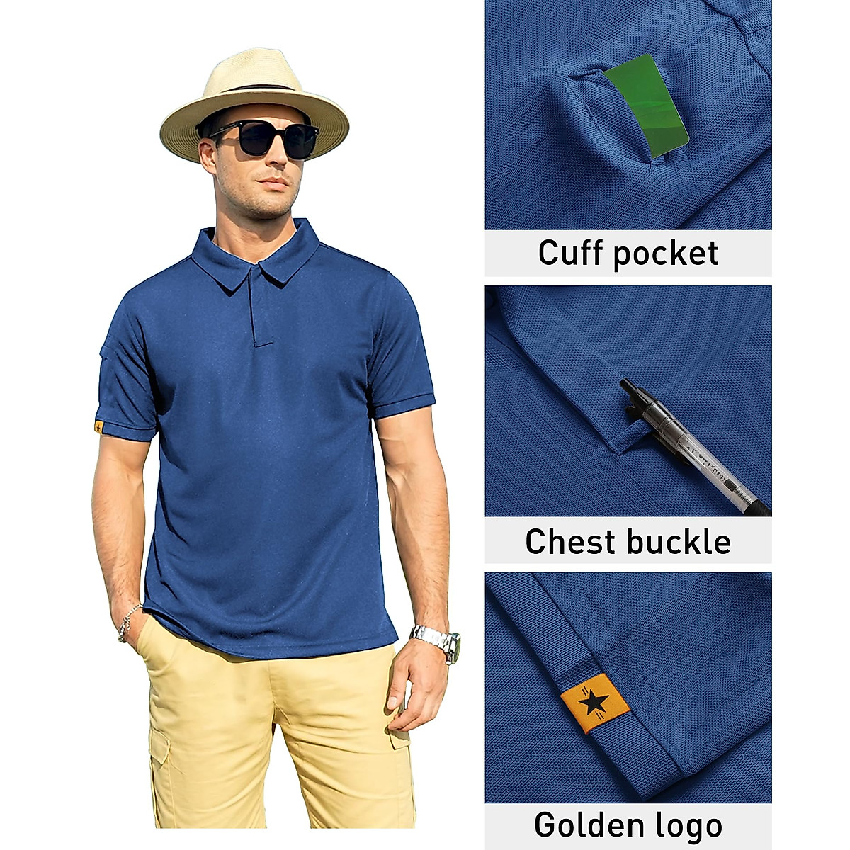 ZITY Mens Polo Shirt Short Sleeve Sports Tactical T-Shirt Athletic Golf Polos Daily Casual Stylish Collared Shirts for Men Blue X-Large