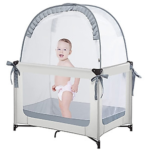 L RUNNZER Pack N Play Tent to Keep Baby in, Crib Net for Pack and Plays, Mini Cribs & Play Yards to Stop Baby from Climbing Out, Pop Up Design & Breathable Mesh Crib Canopy