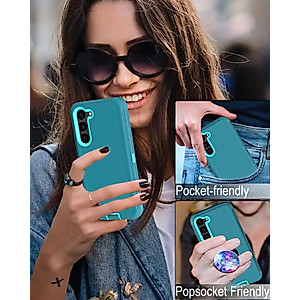 Aliruke for Samsung Galaxy S23-FE Case, with Screen Protector, Dust-Proof Port Cover, Full-Body Silicone Rubber Covered, Military Grade Drop-Proof Shockproof Phone Case for S23 FE 5G, Mint/Teal