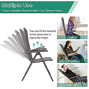 Tangkula Patio Dining Chairs, No Assembly Needs, Portable Folding Patio Chairs with 7-Position Adjustable Backrest and Aluminium Frame, Outdoor Foldable Chairs for Garden Pool Beach, Set of 2