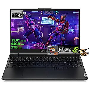 Lenovo Legion 5 15 Gaming Laptop 15.6" FHD IPS 120Hz (Anti-Glare, FreeSync) AMD Hexa-Core Ryzen 5 5600H (Beats i5-11300H) 64GB RAM 2TB SSD GeForce RTX 3050 Ti 4GB USB-C Backlit Win11 + HDMI Cable