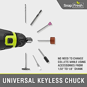 SnapFresh 12V Cordless Rotary Tool Kit, 7 speeds, 77 Accessories, 2 attachments, Flex Shaft, Universal keyless chuck,1 hour Quick Charging, for Cutting, Sanding, Polishing, Drilling, Grinding,Carving