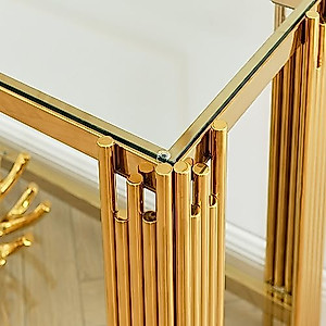 Modern Glass Console Table, 55" Gold Sofa Table with Sturdy Metal Frame and Clear Tempered Glass Top, for Living Room Entryway Bedroom, Gold Finish (Gold4)