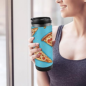 RTFGHJS 13oz Vacuum Insulated Stainless Steel Tumbler with Leakproof Lid Light Blue Pizza Slice 304 Stainless Steel Travel Mug Wide Mouth Coffee Cup for Hot & Cold Drinks (380ml)