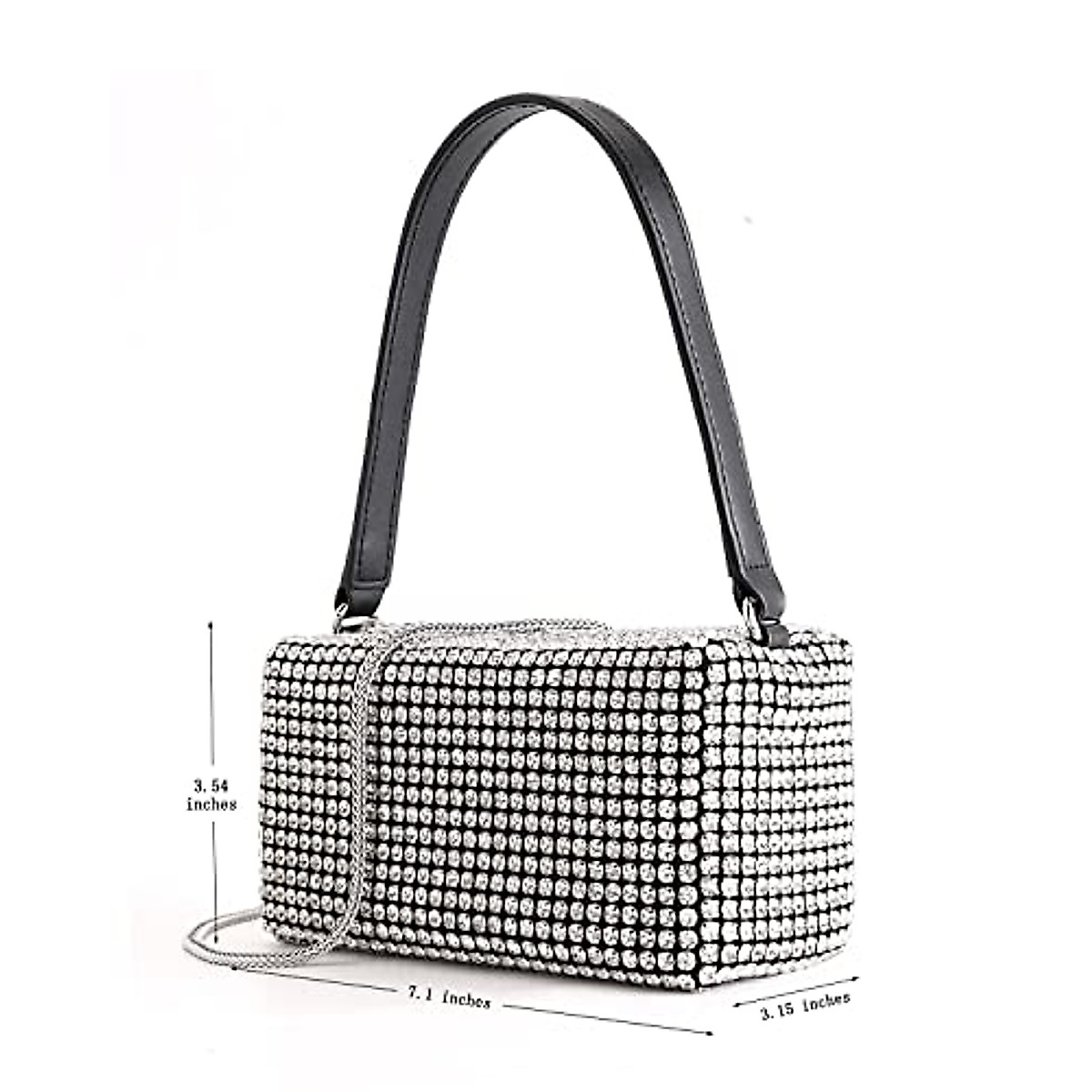 NOGUTU Silver Rhinestone Purse Rhinestone Crossbody Purse for Women Clutch Purse Evening Chain for Party Wedding