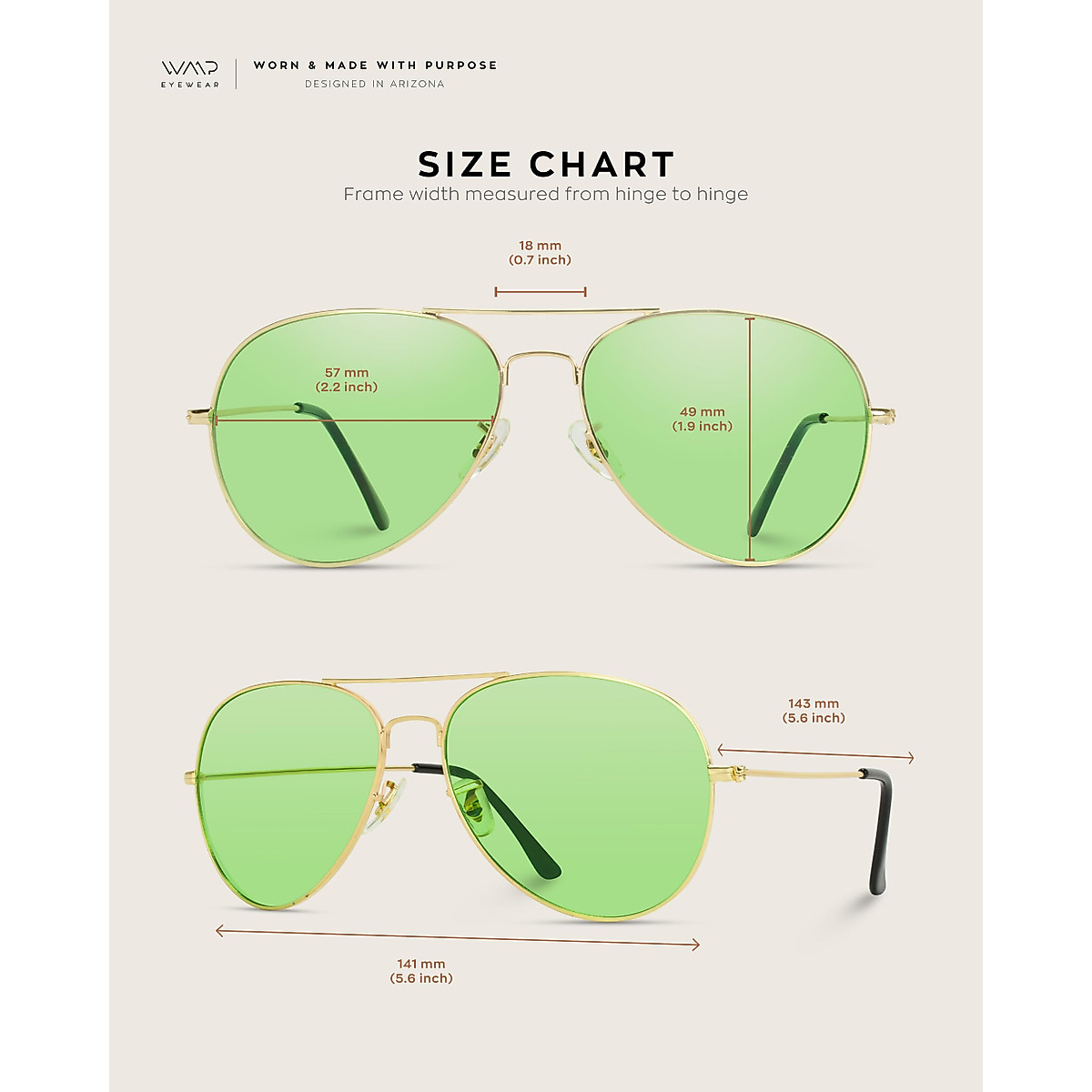WearMe Pro Classic Aviator Style Metal Frame Sunglasses (Gold Frame/Green Tinted Lens, 59)