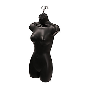 SSWBasics Female Mannequin Torso - Fits Women’s Sizes 5-10 - Molded, Shatterproof & Black