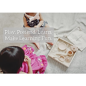 Play. Pretend. Learn. Montessori Toys for Toddlers. Wooden Tray Busy Board with 13 Sensory Toys and Educational Toys. Wooden Toy Play Kitchen Wooden Scoops. Toddler Toys for 3 Years+