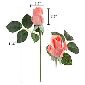 Pure Garden Artificial Rose Bud Bundles – 24PC Real Touch Fake 11.5-Inch Flowers with Stems for Home Décor, Wedding, or Bridal/Baby Showers (Coral)