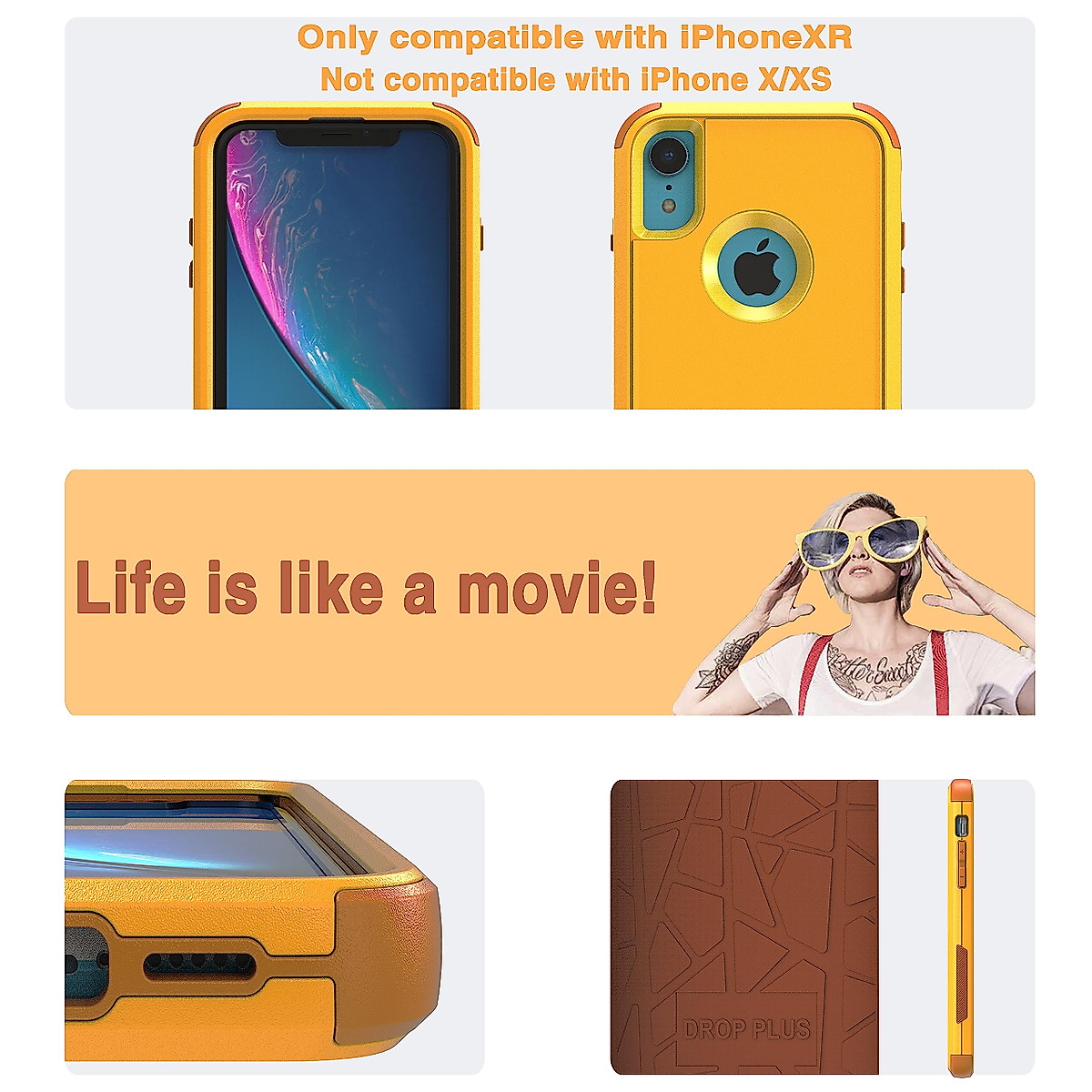 YmhxcY for iPhone XR Case iPhone XR Phone Case with [2 Pcs] EPU Flexible Screen Protectors,[Shockproof] [Dropproof] Protection Cover for Apple iPhone XR 6.1"-Yellow