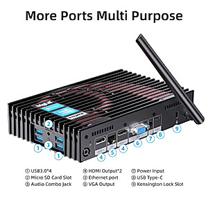MeLE PCG35 Fanless Mini PC Windows 11 Pro J4125 8GB 128GB Small Desktop Micro Computers Dual HDMI, VGA Three Screen Support Gigabit Ethernet WiFi PXE Auto Powe on Work on Industrial IOT Business