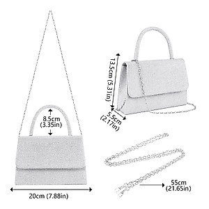 Larcenciel Women's Evening Handbags, Glitter Top Handle Evening Purse w/Chain, Silver Ladies Sequins Shoulder Crossbody Bag, Chic Guest Clutch for Party Prom Wedding Cocktail Club Dating,7.9x2.2x5.3in