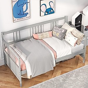 KOMFOTT Wood Daybed Frame Twin Size, Sofa Day Bed Frame with Wooden Slats Support, No Box Spring Needed, Twin Daybed Frame for Bedroom Living Guest Room (Mattress Not Included)