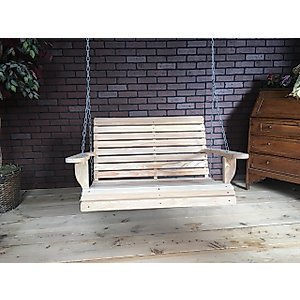 Generic 3FT Cypress Roll Porch Swing Made in USA with Hanging Hardware Apartment Size Swing, Unfinished Natural Wood Tone