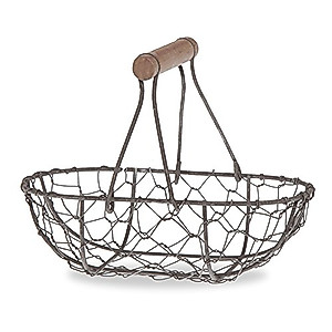 The Lucky Clover Trading Small Oblong Wire Mesh Fixed Handle Basket, Brown