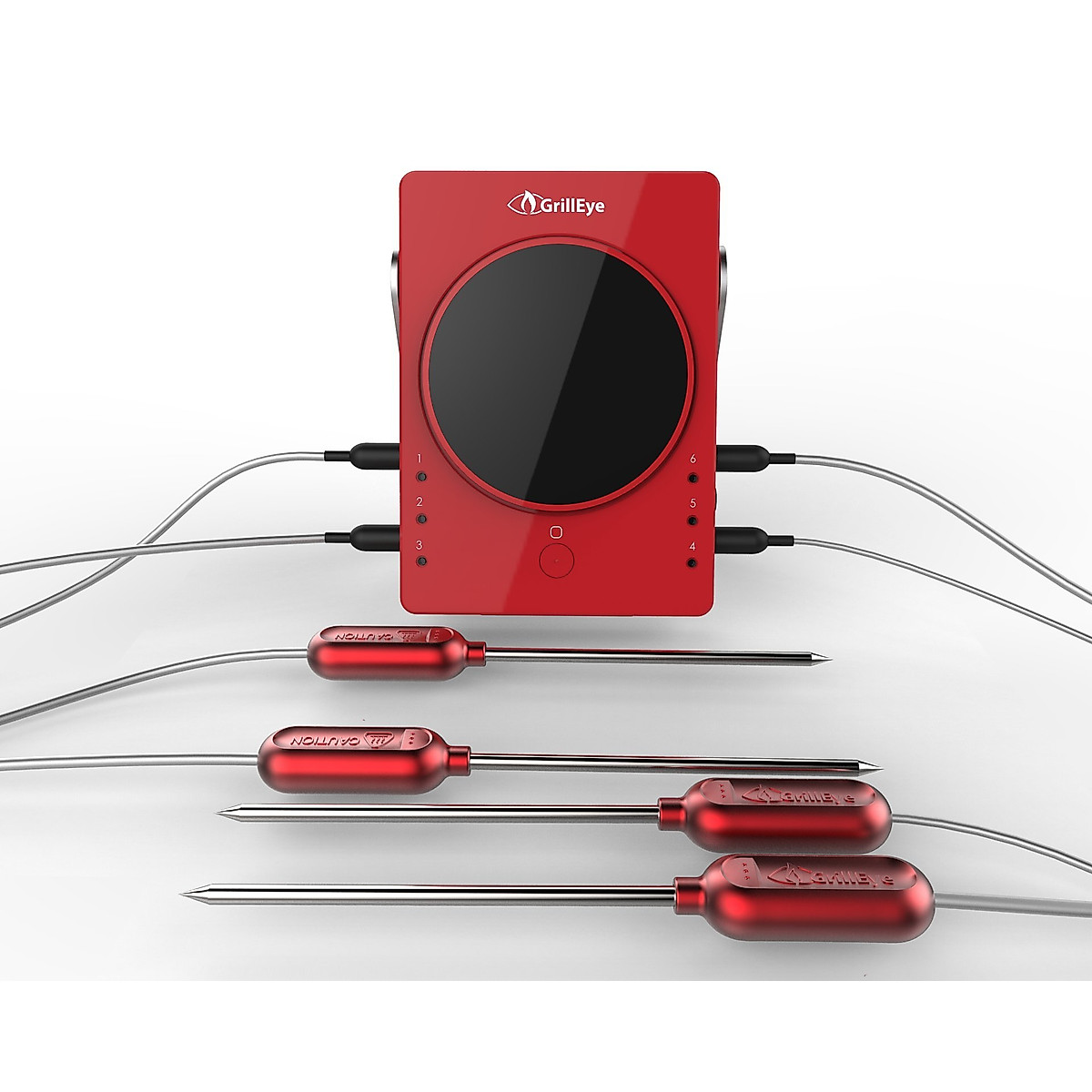 GrillEye GE0001 Smart Bluetooth Grilling & Smoking Thermometer, Red
