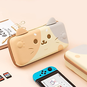 GeekShare Cat Ears Carry Case Compatible with Nintendo Switch OLED - Portable Hardshell Slim Travel Carrying Case fit Switch Console & Game Accessories (Multicolor, Large)