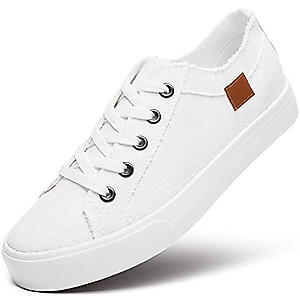 Women's Sneakers Canvas Shoes for Women Lace up Fashion Canvas Sneakers Classic Low Top Casual Shoes（White.US6）