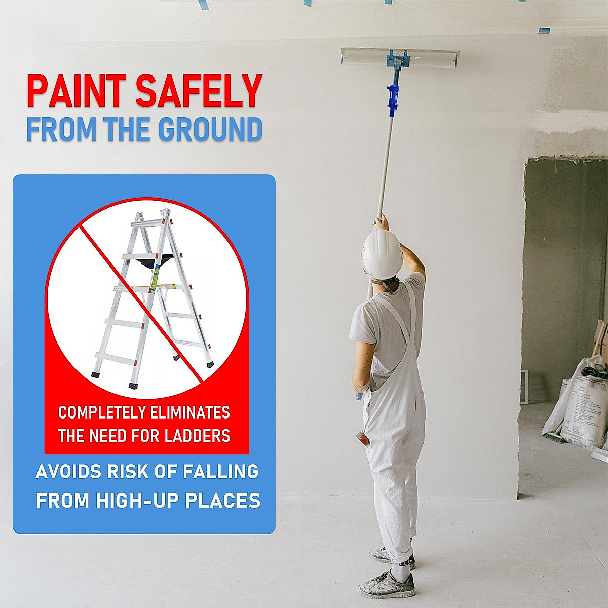 Multi-Angle Paint Brush Extender, Extension Pole Attachments for Paint Brushes and Rollers, with Rotating Head, Great for High Ceilings, Corners, Edges