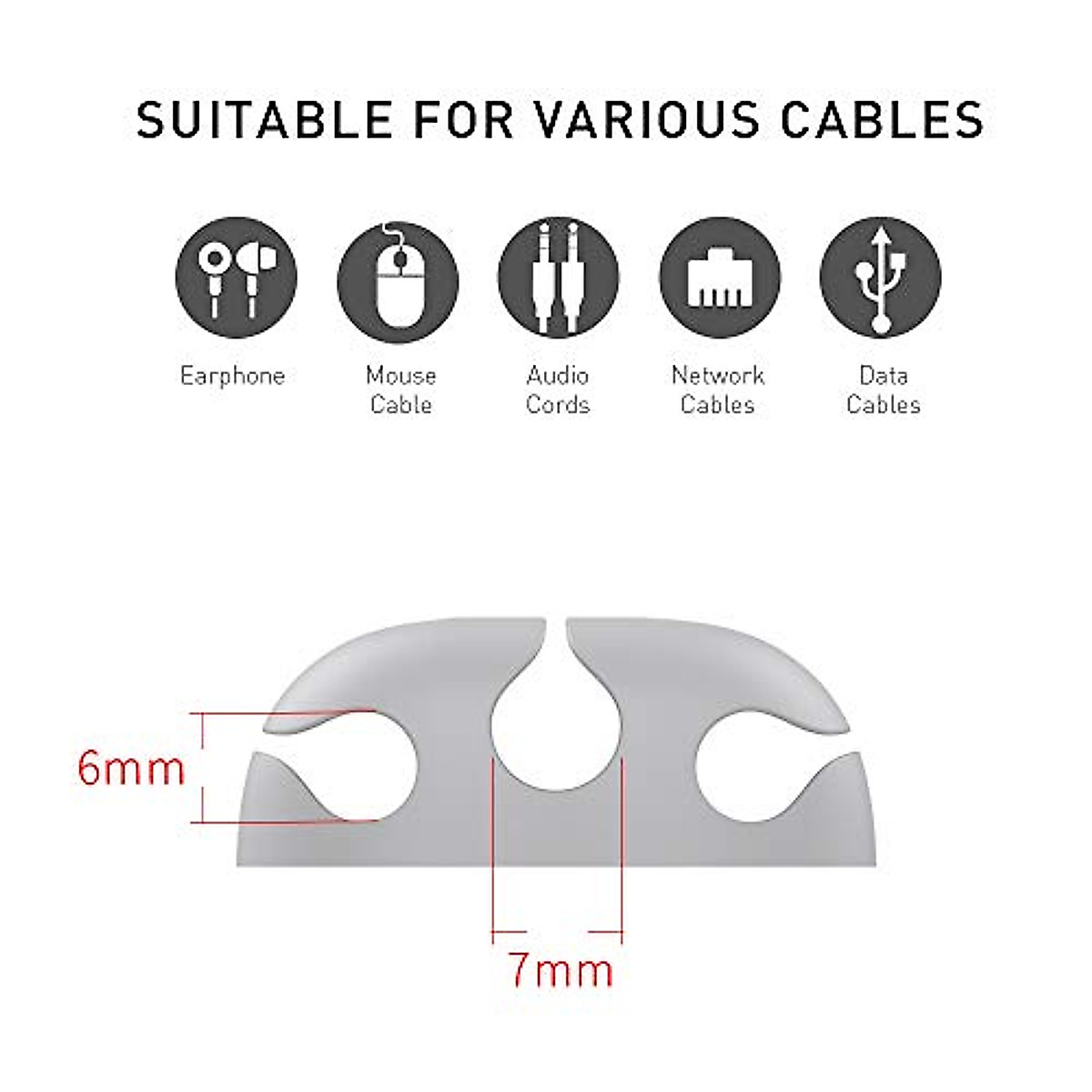 Delidigi 6 Pack Cord Holder Clips for Desk, Strong Adhesive Wire Cable Organizer Keeper for Organizing USB Charging Cable Home Office and Car (Grey)