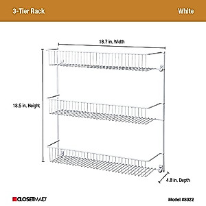 ClosetMaid 3-Tier Hanging Wall Mounted Metal Rack for Spices, Shelf Storage, Pantry Organization, Laundry, Kitchen, Bathroom, White, 8022 , 18-Inch Wide