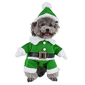 Mogoko Dog Cat Christmas Santa Claus Costume, Funny Pet Cosplay Costumes Suit with Cap, Puppy Fleece Outfits Warm Coat Animal Festival Apparel Clothes Green Size M for Small Breeds Dog