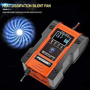 FOXSUR [New Upgrade] Lithium Battery Charger, 12V/24V 6Amp Full Automatic Intelligent Car Battery Charger(lithium batteries, lead-acid batteries, Calcium, etc)/Maintainer Delivers 7 Stage Charging-Red